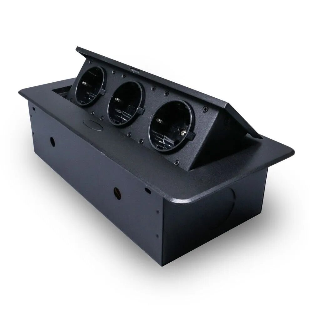 Розетка горизонтальная выдвижная 3 Euro 16A RocketSocket, проводка, цвет черный (SHS017-B) Ливолотач