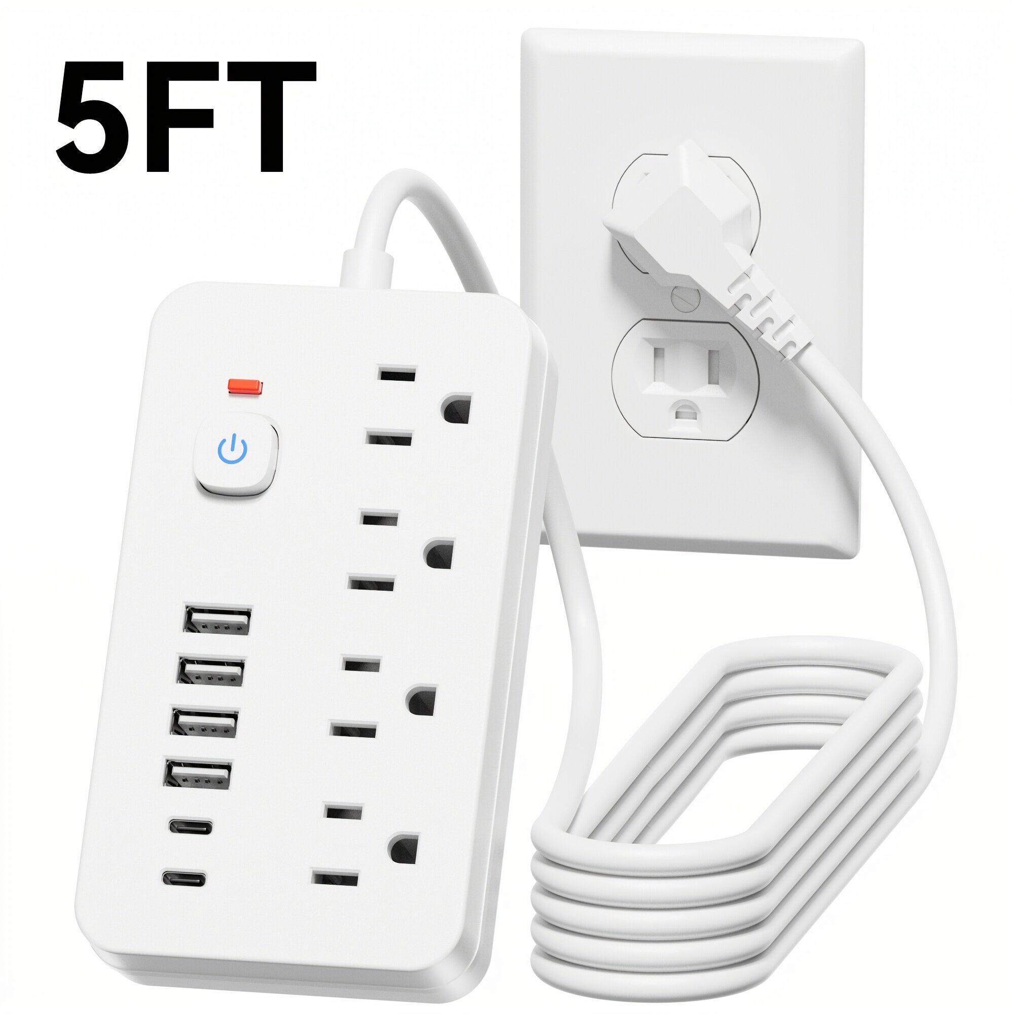Удлинитель электрический белый с 4 USB портами, 2 Type-C и 4 розетками, кабель 1,5 м