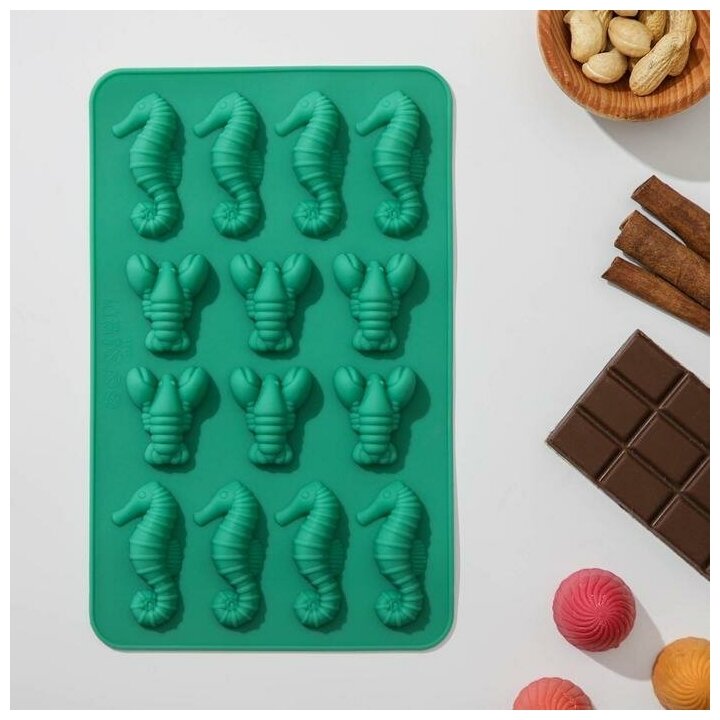 Форма для мармелада Доляна Морской мир , силикон, 22 14 1 см, 14 ячеек, цвет