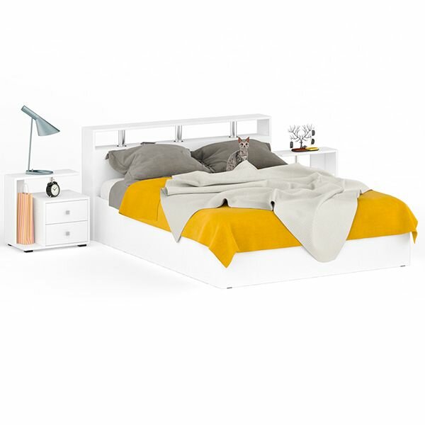 Кровать СВК Камелия 1600 + две тумбы Белый Размеры: Высота 782мм Глубина 2170мм Ширина 2760мм