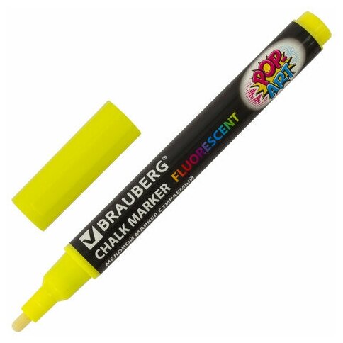 Маркер меловой BRAUBERG «POP-ART», сухостираемый, для гладких поверхностей, 3.5 мм, желтый