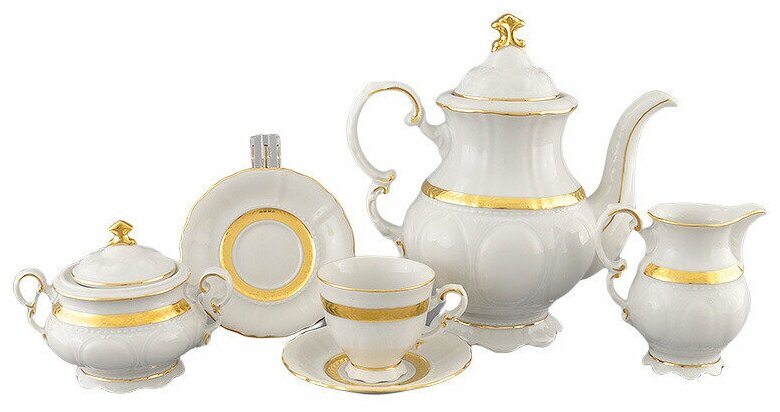 Кофейный сервиз мокко на 6 персон Leander Соната "Золотой кант" 15 предметов