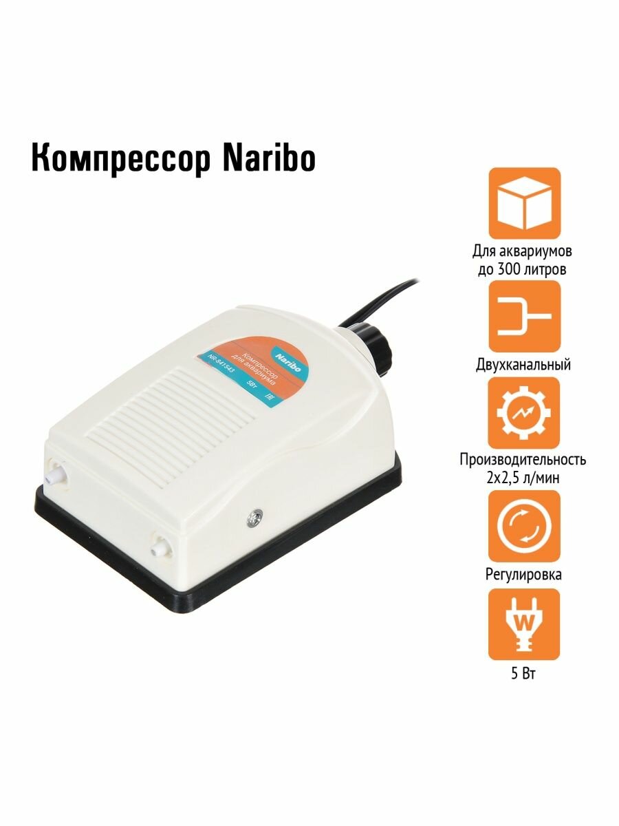 Компрессор Naribo, двухканальный, 5Вт, 2х2,5л/мин с регулятором