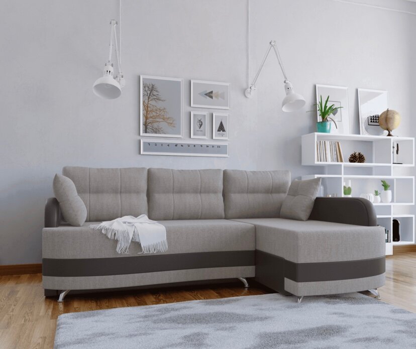 Диван угловой DiHall Сакура, еврокнижка, велюр, с ящиком для белья