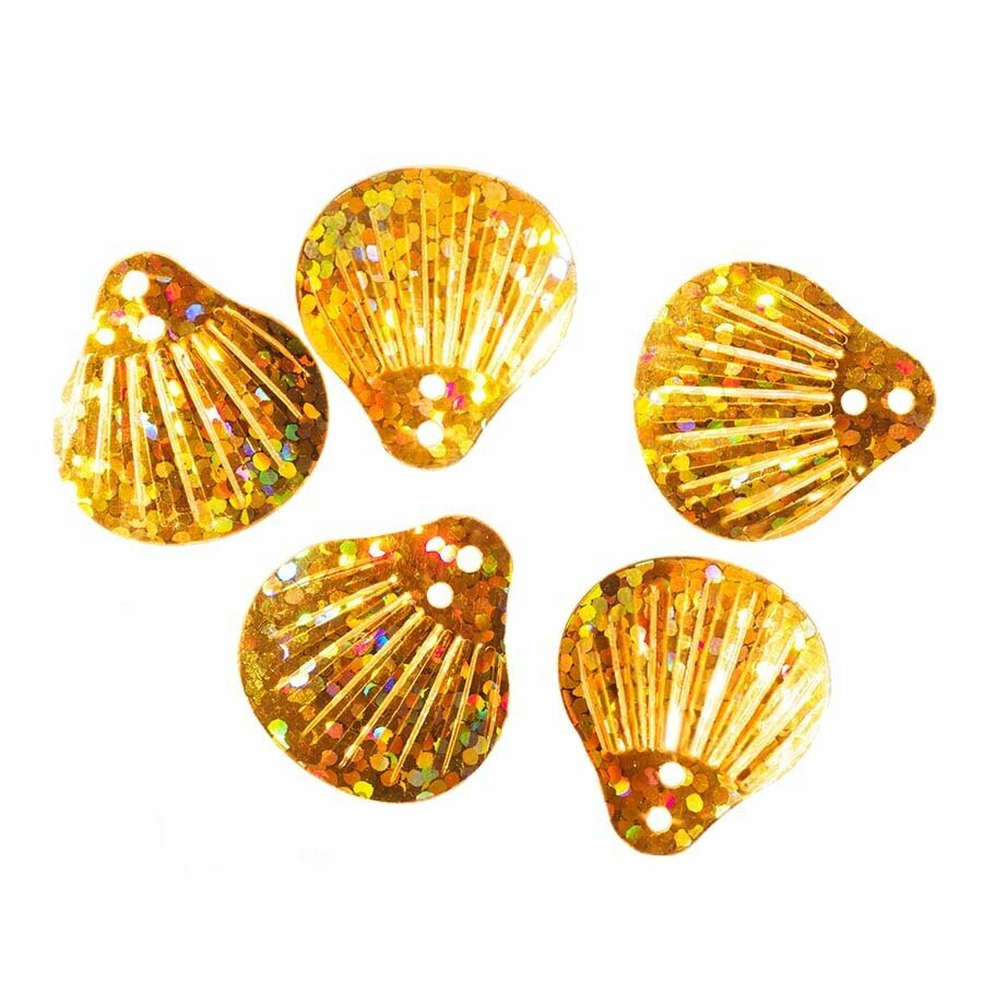 Пайетки декоративные для творчества и рукоделия голографические золотые "Ракушка" 18 х 20 мм / 2 упаковки по 20 гр