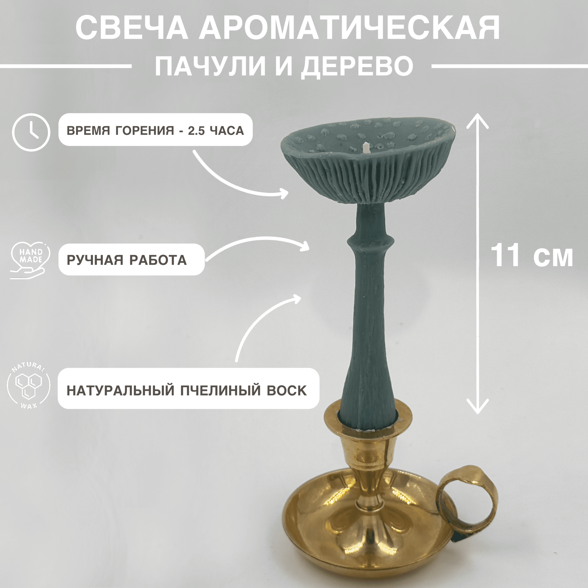 Свеча "Гриб Мухомор перезрелый" сизого цвета