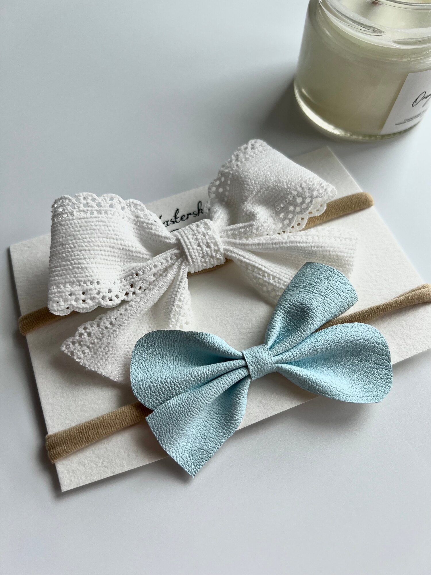 Набор из двух повязок на голову для девочек малышек из вельвета и кожи