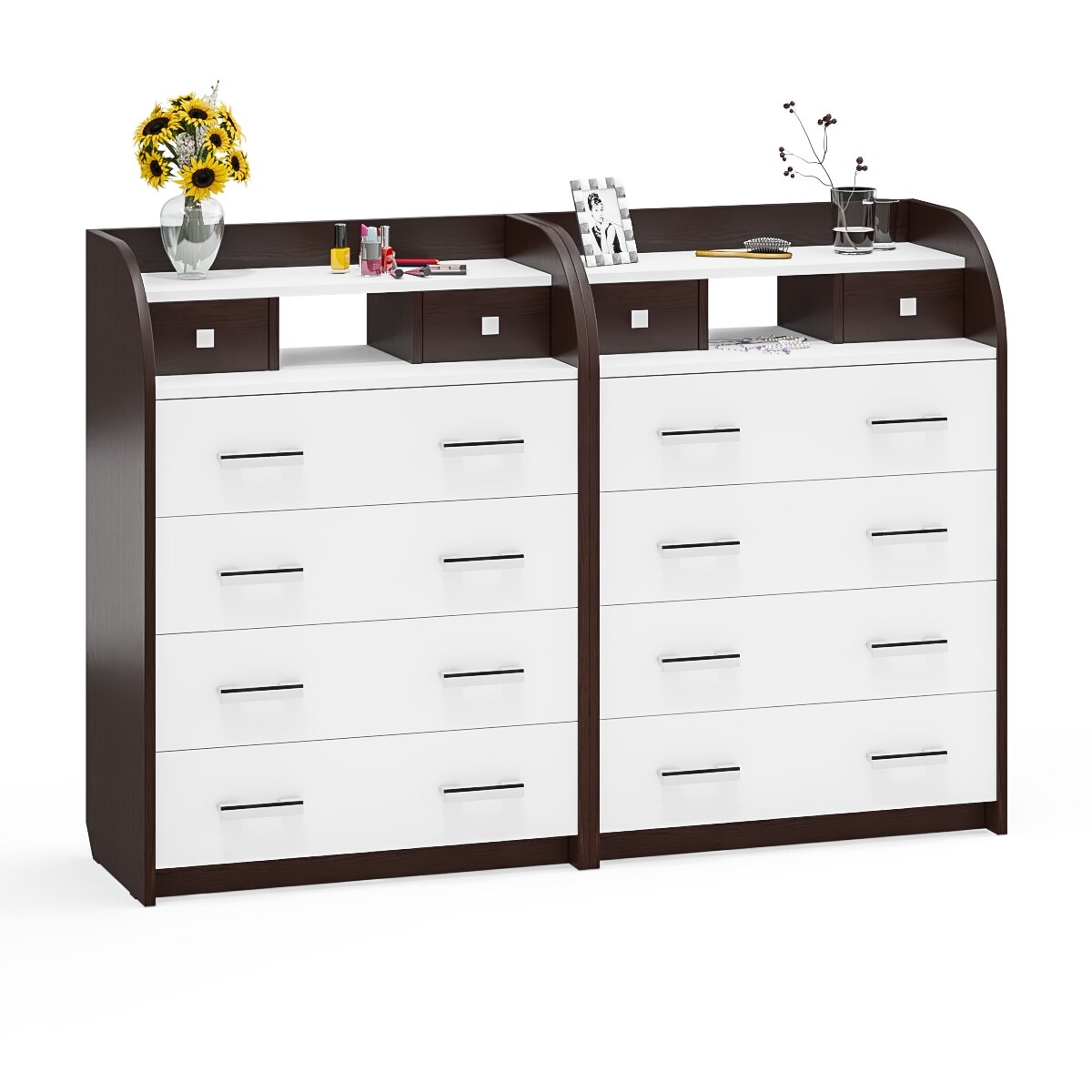 Два комода Мебельный Двор К6 на 6 ящиков каждый венге/белый шагрень, 160х43х110 см.