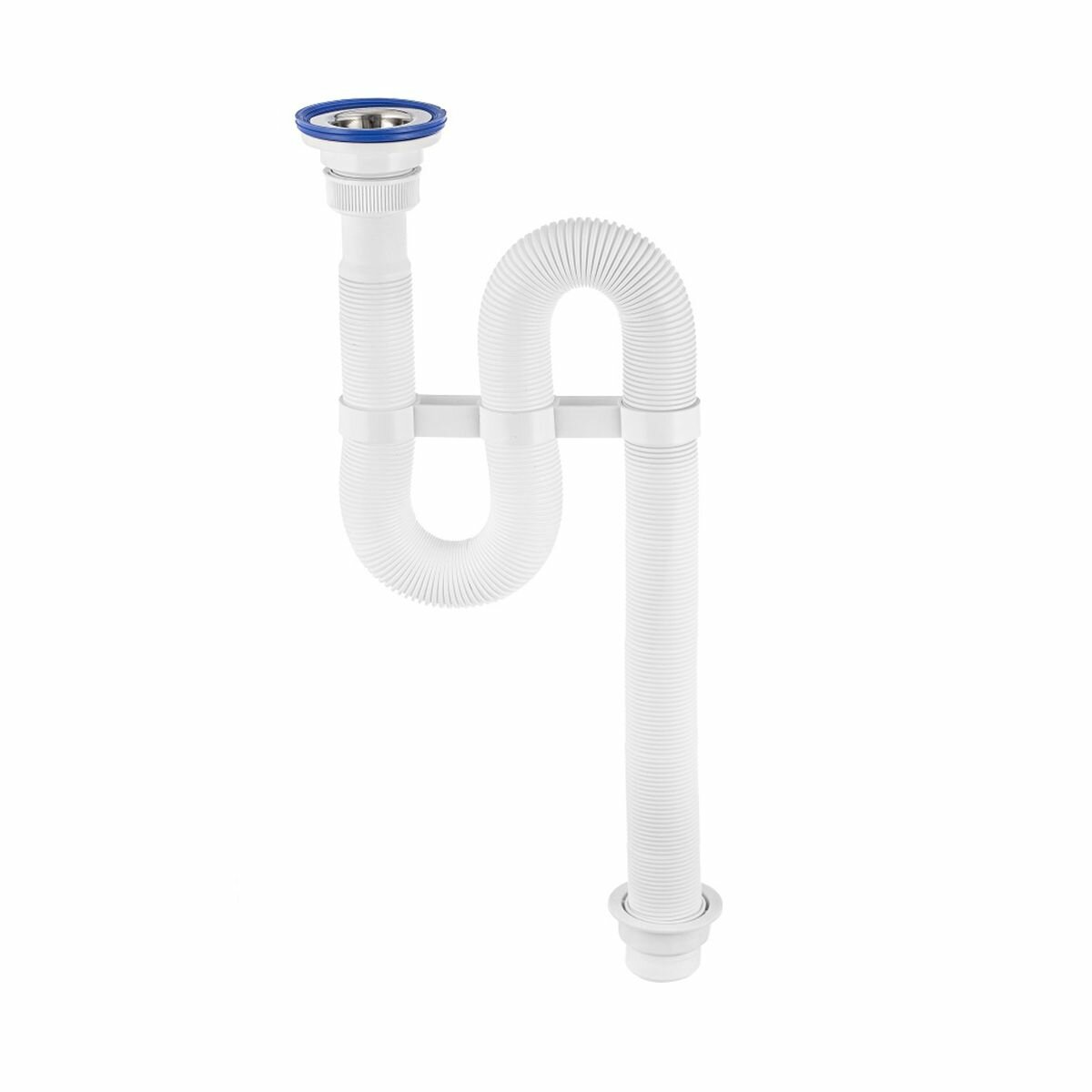 Сифон гофрированный VIRPlast Vir, с хомутом, с нержавеющей чашкой, 1 1/4 дюйма x 50/40 мм, 900 мм