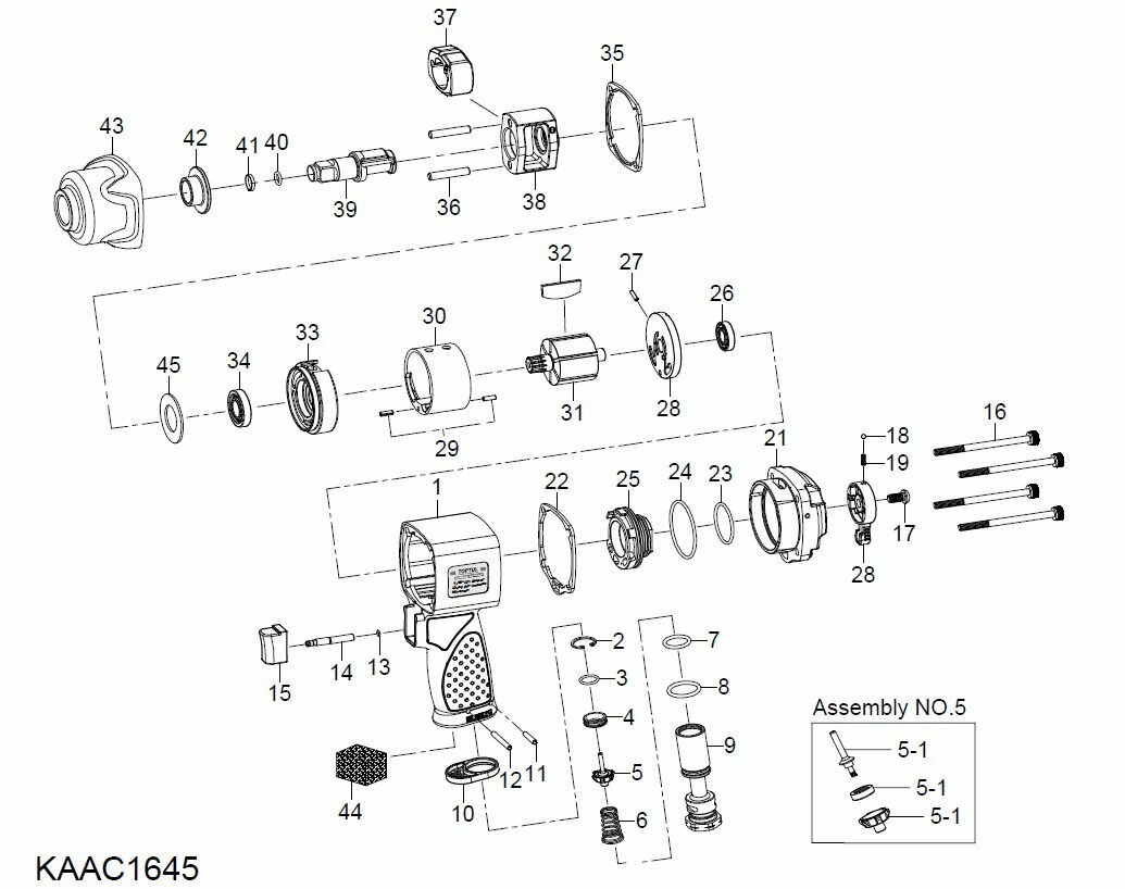 Прокладка гайковерта KAAC1645 № 35 на схеме артикул запчасти KAEW0350 TOPTUL