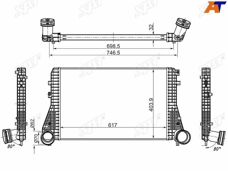 . SAT Радиатор интеркулера для VW GOLF 03-/PASSAT 05-/SKODA OCTAVIA 04-/YETI 09-/AUDI A3 04-13