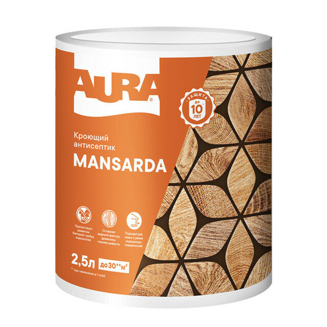 Антисептик кроющий AURA Mansarda 2,5л бесцветный, арт. AWW038