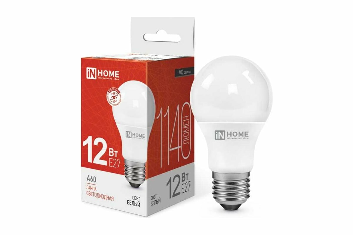 IN HOME LED-A60-VC 12W 230V E27 4000K 1140 lm Светодиодная лампа для дома и офисов