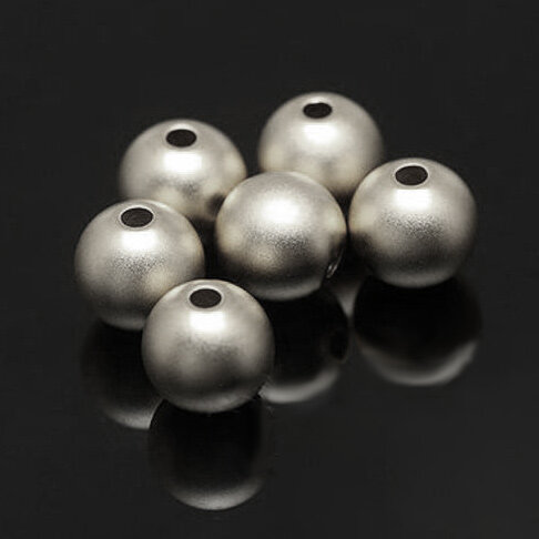 Бусина металлическая, 6мм, Корея, гладкая, базовый материал - латунь, матовый родий, 2 шт.