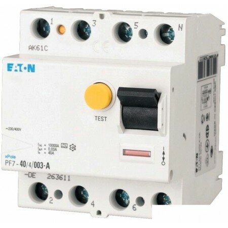 Дифференциальный автомат Eaton PF7 4P 63A 30мА 10кА 4M G 263625