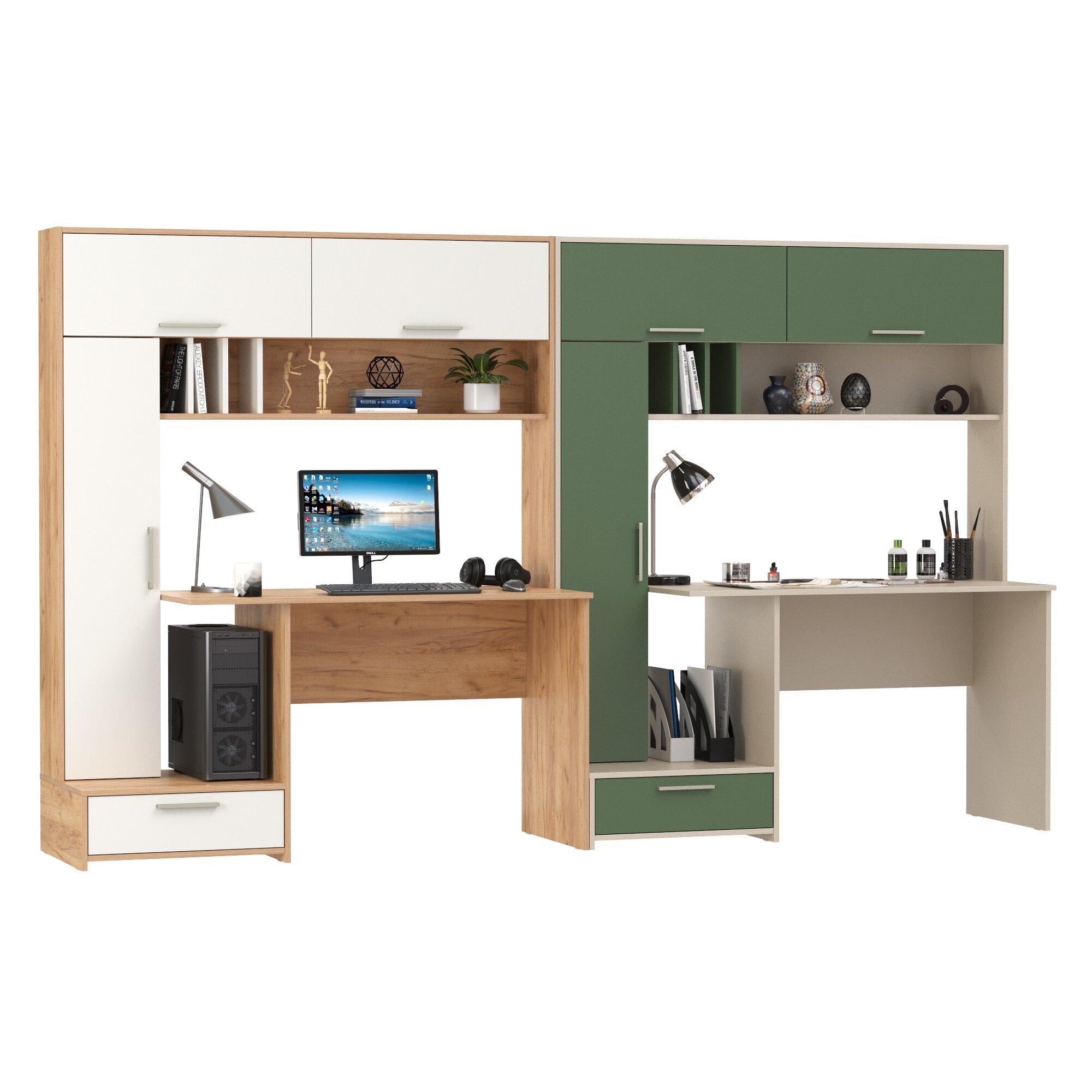 Два стола письменных Mobi Лайт 03.243Н цвет крафт золотой/белый/сатин/дымчатый зелёный