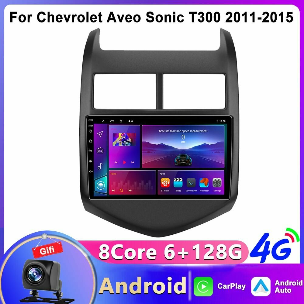 Штатная магнитола для Chevrolet Aveo II 2011-2015 / Шевроле Авео T300 на Андроид 2 din 6+128G(Навигатор, Bluetooth, WIFI, GPS, 4G)