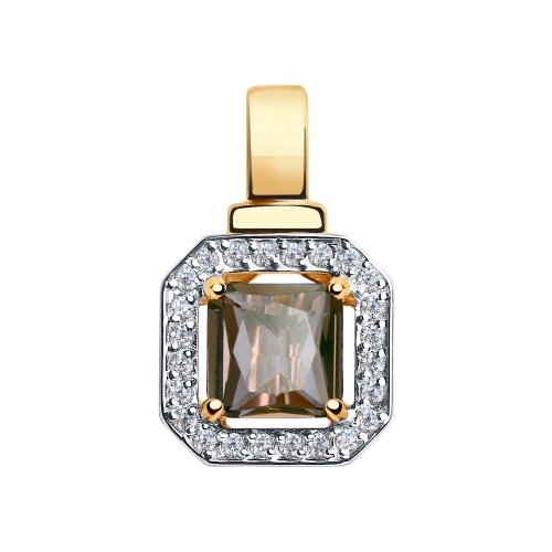 Подвеска, золото, 585 проба, фианит, ситалл