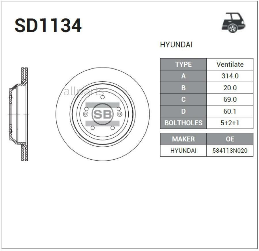 SANGSIN BRAKE SD1134 Диск тормозной
