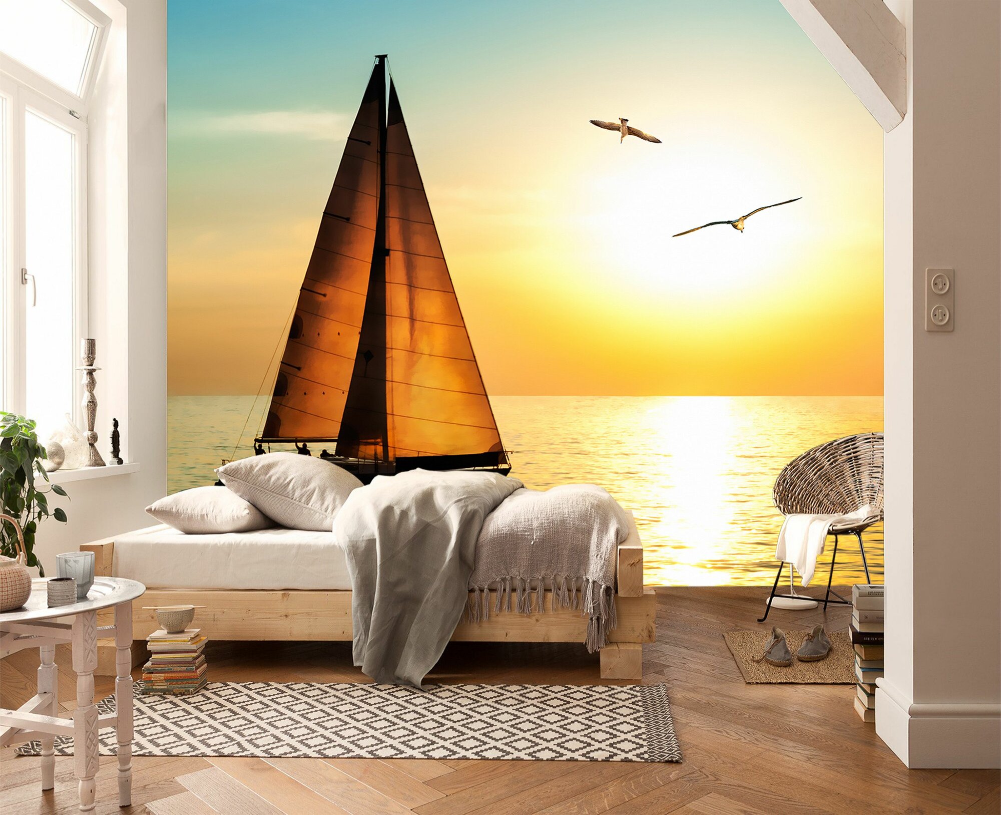 Фотообои на стену "Яхта на закате" флизелиновые 300х260 см