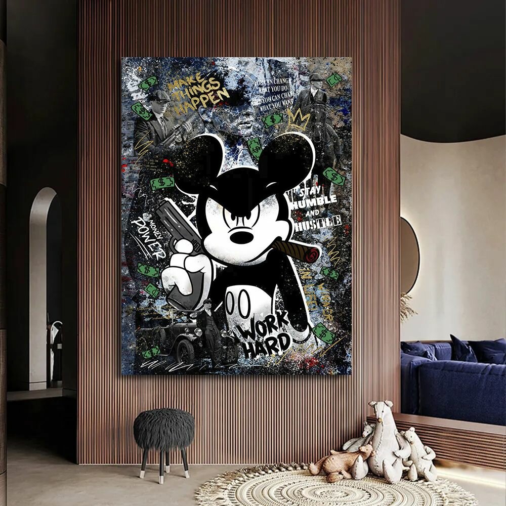 Постер мотивация, успешный Микки Маус , картина на холсте, 40х60 см.