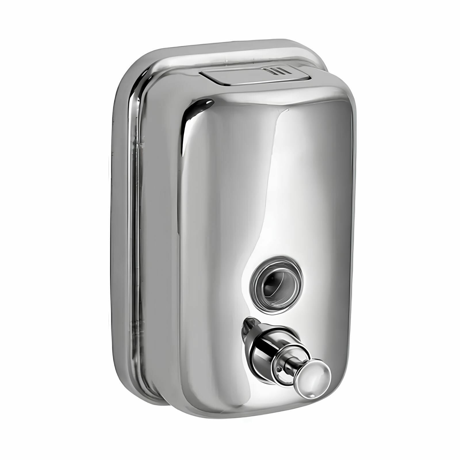 Дозатор жидкого мыла нажимной настенный, из нержавеющей стали, с глазком, 500 мл