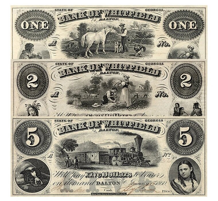 1-5 долларов 860 США Джорджия, Dalton Bank of Whitfield, набор 3 сувенирные копии, банкноты и купюры редкие коллекционные