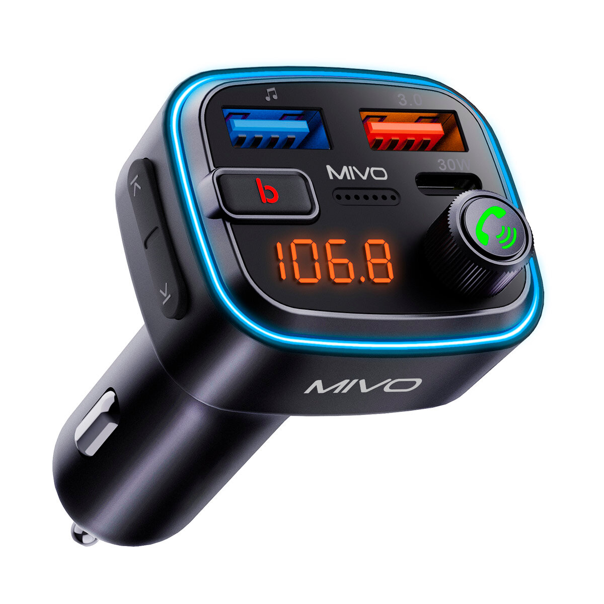 Автомобильный FM трансмиттер, ФМ модулятор, блютуз, bluetooth адаптер в авто Mivo MF-07