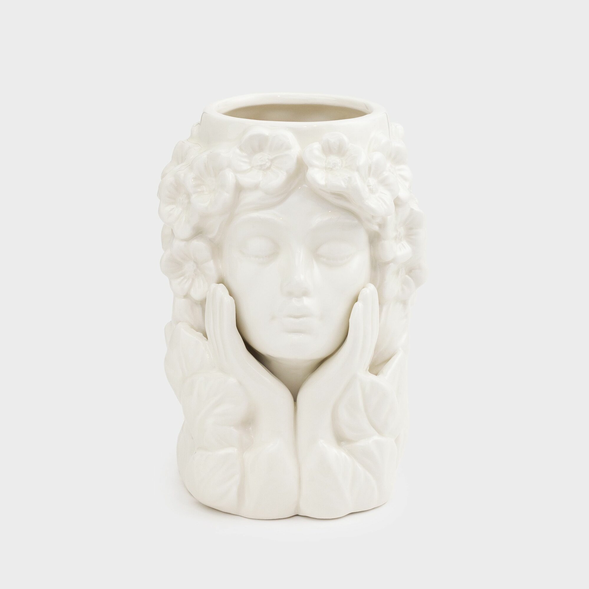Ваза для цветов, 17 см, декоративная, керамика, молочная, Лицо в цветах, Face flowers, Kuchenland