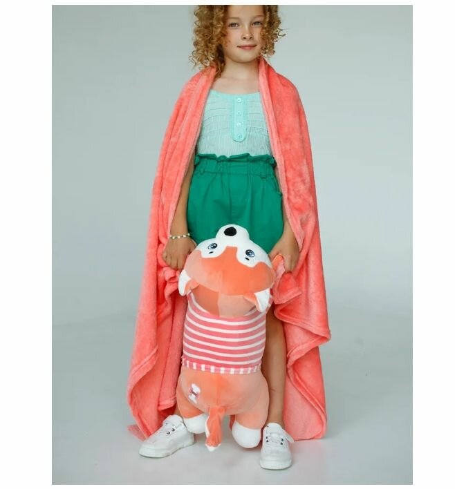 Мягкая игрушка с пледом внутри хаски, подушка обнимашка в подарок, игрушка 3 в 1