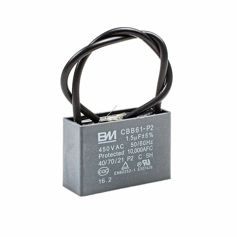 Конденсатор пусковой BM CBB61 1.5 мкФ 450 В с проводами (1 штука)