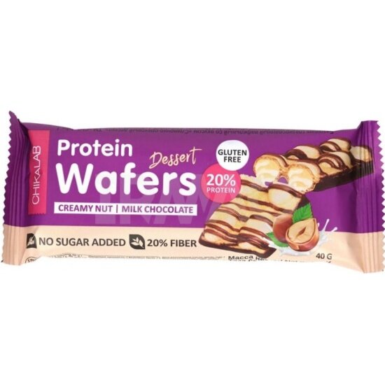 Протеиновый батончик Chikalab глазированный вафельный со вкусом Сливочно-ореховый десерт 40 гр.
