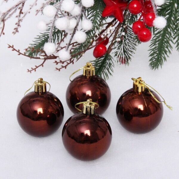Елочные игрушки Серпантин Новогодние шары 5 см 4 шт "Глянец" цвет шоколад