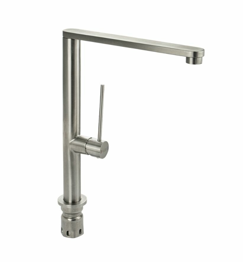 Смеситель для кухни, высокий, Г - образный поворотный излив, из нержавеющей стали марки 304, цвет сатин.