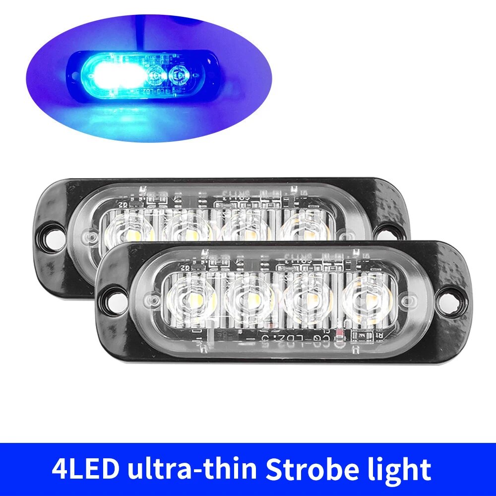 4 светодиодных стробоскопов, боковой сигнальный светильник, стробоскопическая решетка, мигающая световая панель, маяк для автомобиля, грузовика, янтарный, желтый, белый, светофор 12 В-24 В 2Pcs Blue