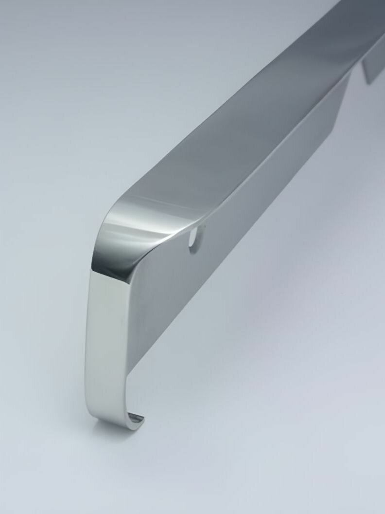 Планка для столешницы угловая из нержавеющей стали полированная R9 (Правая) 38мм