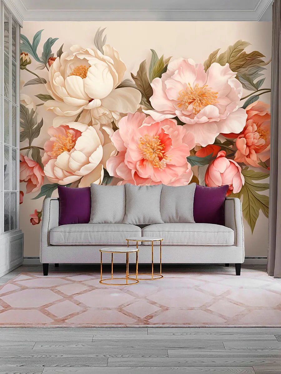 Фотообои флизелиновые Цветы пионы 3d 400х270 см