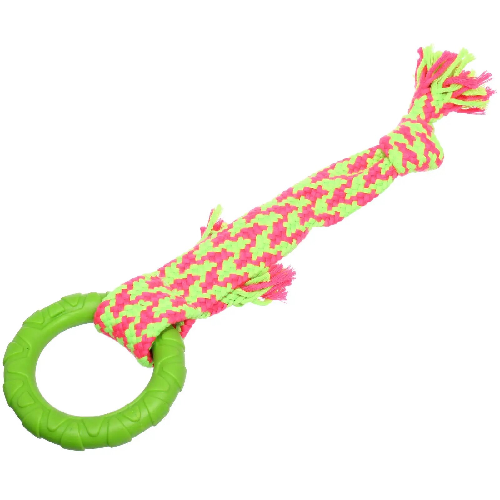 Игрушка-канат для собак с кольцом "Счастливый хвост!", ярко-зеленый, 34*9см