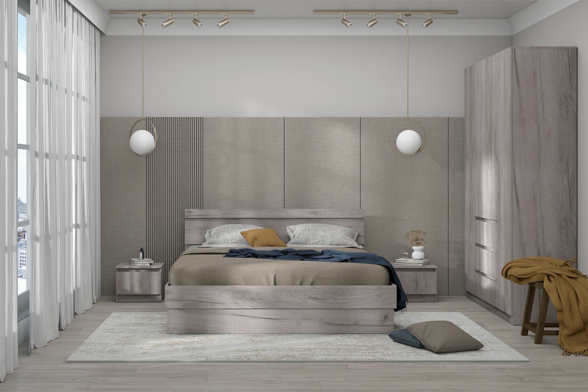 Модульная спальня "Соната". Набор 3, цвет Дуб Крафт Серый, кровать 160см, шкаф, тумба прикроватная