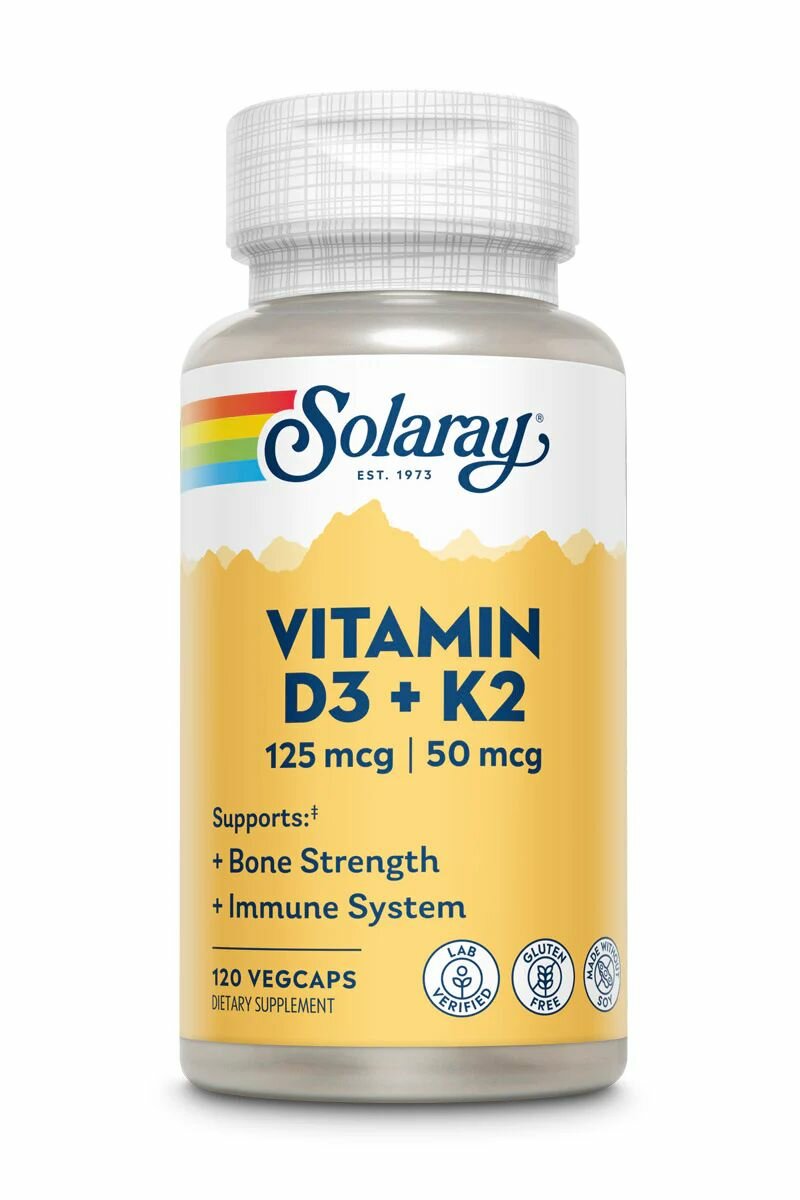 Solaray Vitamin D3 5000 + K2 50 mcg, Витамин Д3+К2, 120 капсул