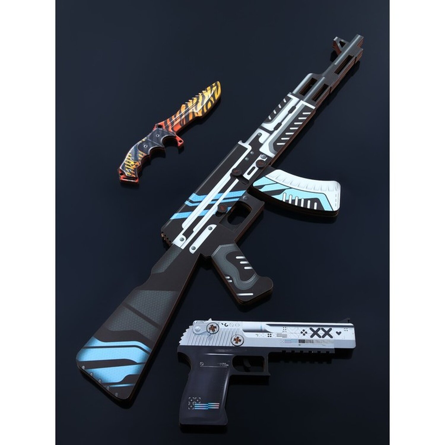 Набор сувенирное оружие "Геометрия", автомат, пистолет, нож охотничий, 3 шт