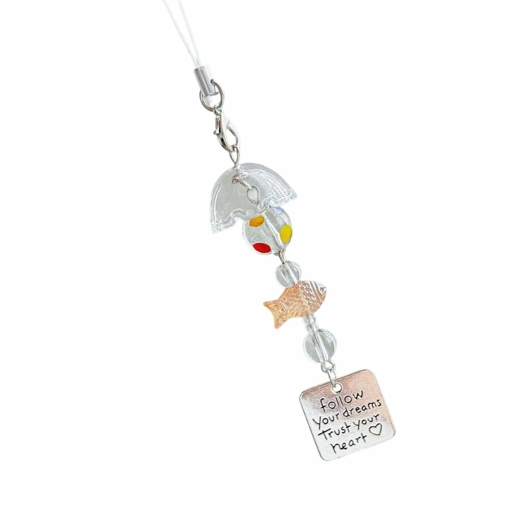 Цепочка для мобильного телефона с ветряными колокольчиками Little fish из бисера-золотой-ремешок