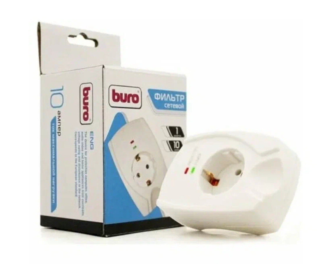 Сетевой фильтр Buro 100SH-Plus-W, (1 розетка), белый, 1 розетка