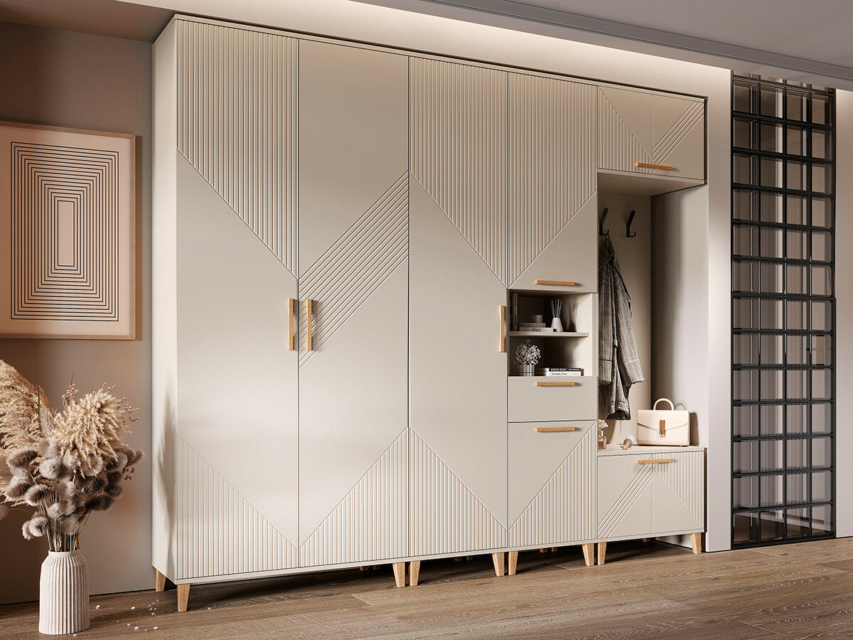 Модульная прихожая, с фрезерованными фасадами, Кашемир (МДФ)