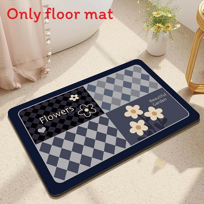 Letter flower grid pattern diatom mud декоративное впитывающее ковровое покрытие для ванной и кухни с функцией быстрого высыхания стиль d 60x90см