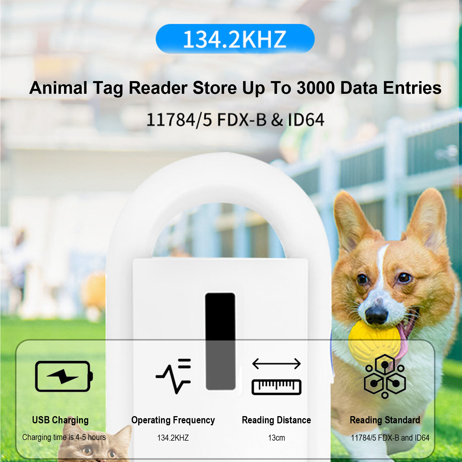 Универсальный сканер микрочипов для домашних животных с подсветкой экрана Fdx-b/Id64, хранение 3000 единиц данных
