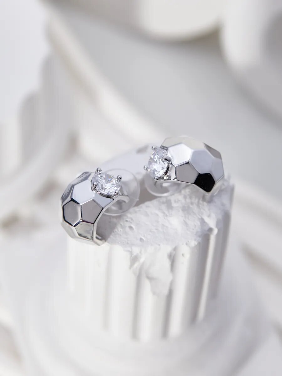 Серьги, фианит, кристаллы Swarovski, кристалл, белый, серый — фото 1