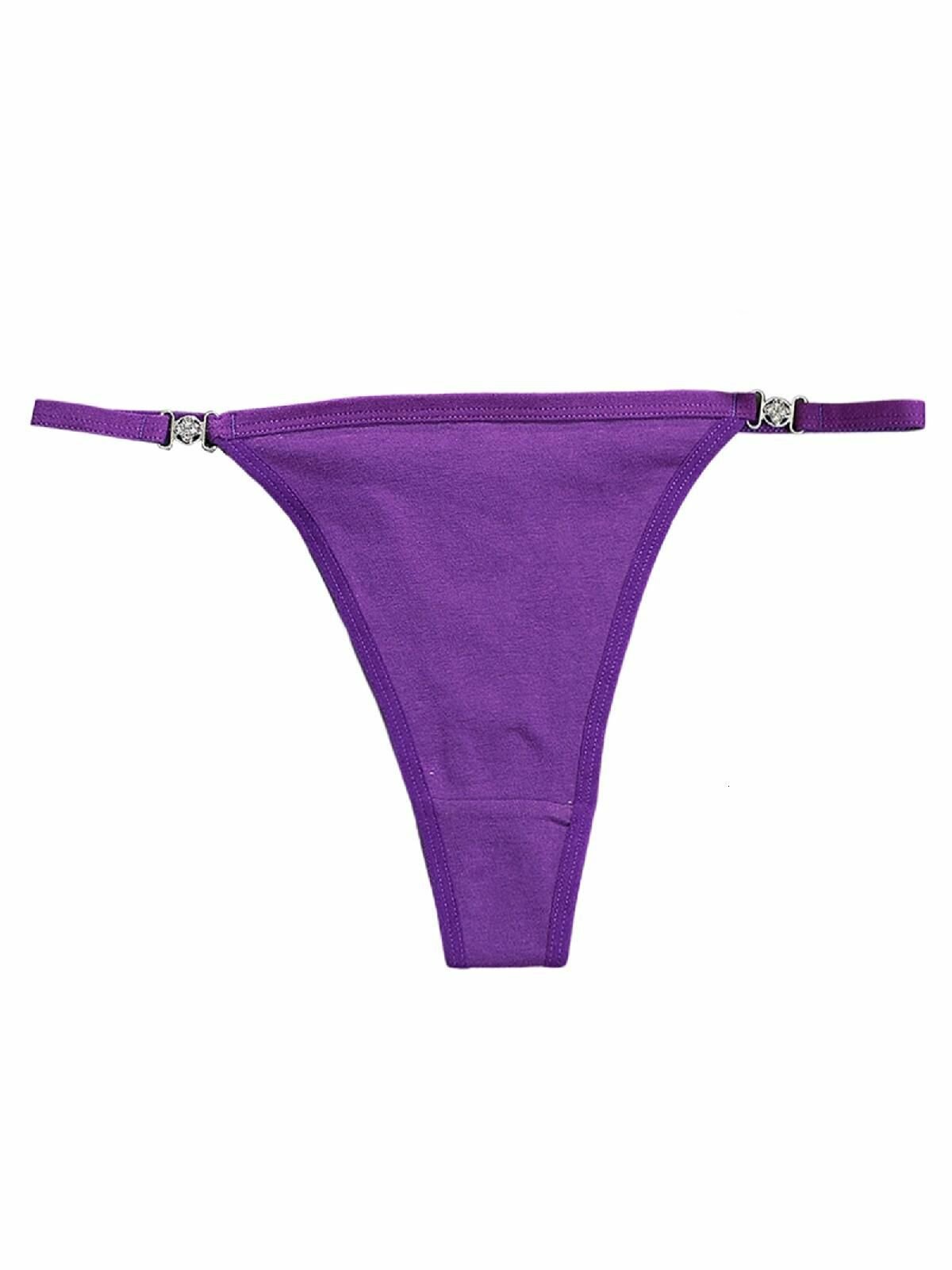 Трусы стринги с низкой посадкой и стразами, Фиолетовый - S