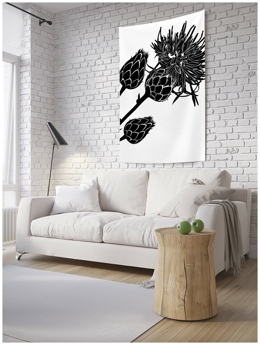 Фотопанно на стену тканевый вертикальный 150х200 "Векторный чертополох" , JoyArty