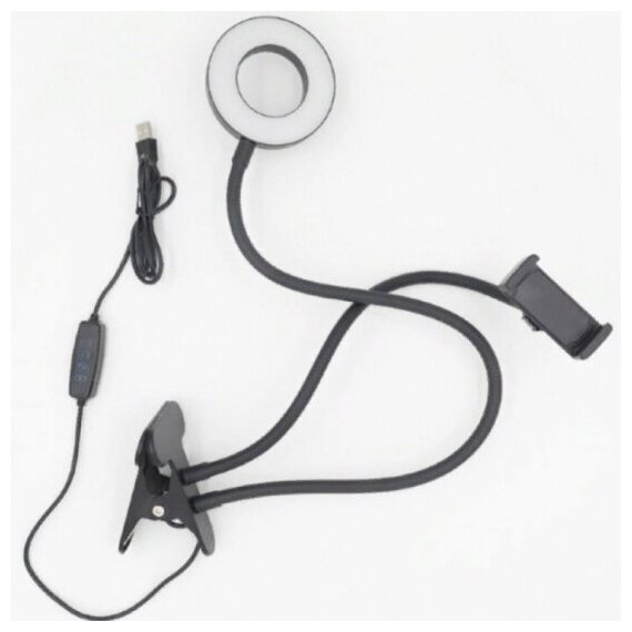 Компактный кольцевой осветитель Fujimi FJL-STRM с креплением для смартфона. 12Вт, 3 режима, 10 уровней яркости, Питание USB 5В